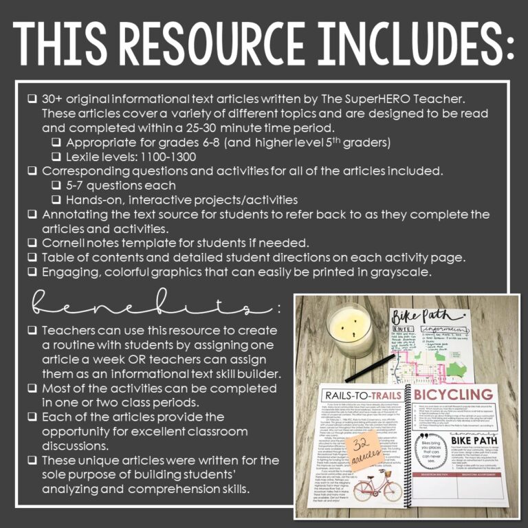 Informational Text Journal: 30+ Articles and Activities for Grades 6-8 ...