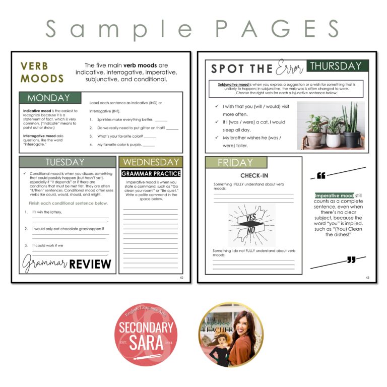Grammar Bell Ringer Journal for Entire School Year GRADES 6-12 Digital ...
