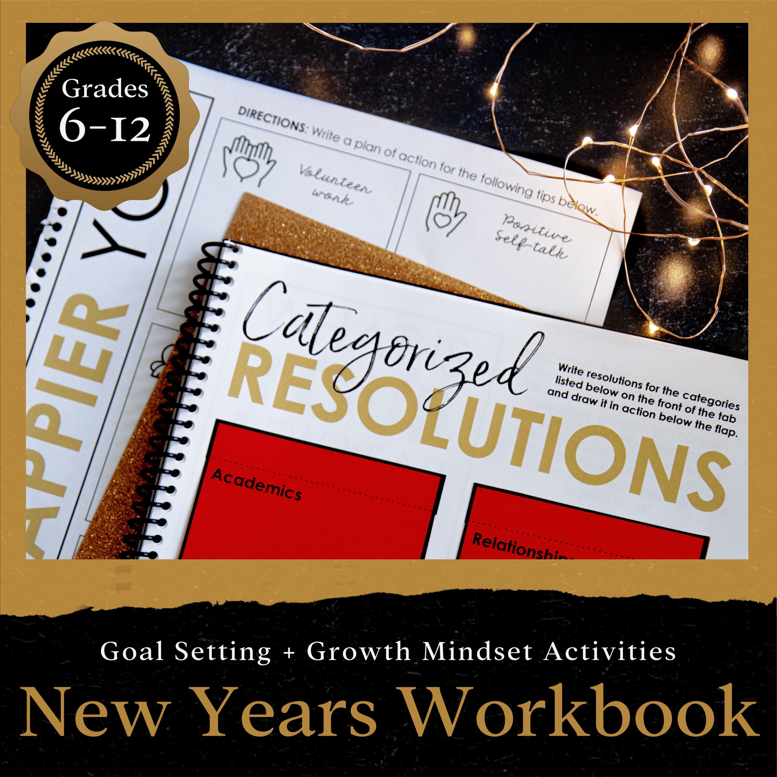 New Years WORKBOOK 2022 Goal Setting Growth Mindset Activities 6 12 