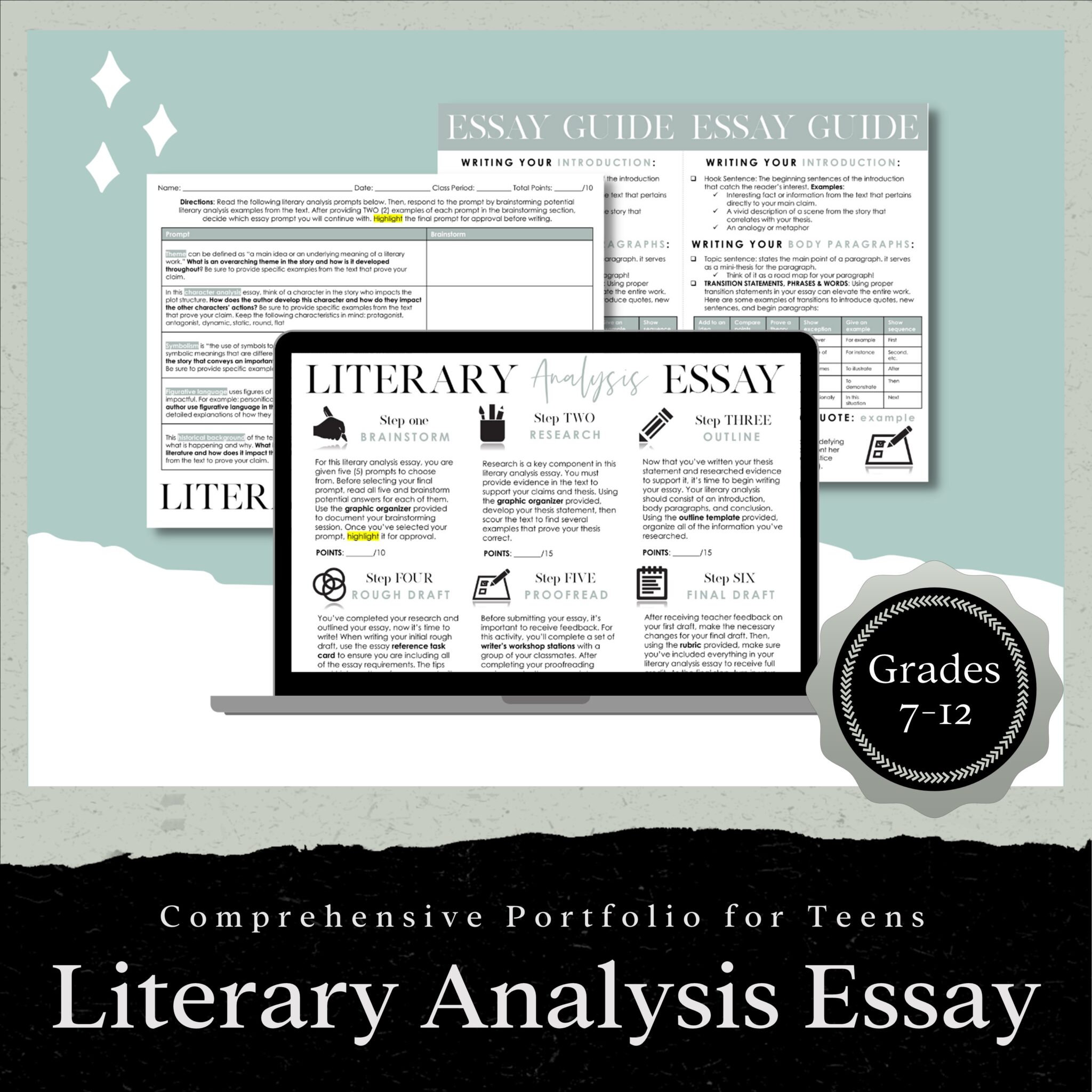 Writing a Literary Analysis Essay: Grades 7-12 EDITABLE (Digital ...